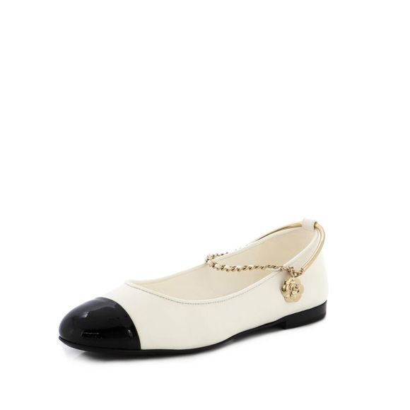 CHANEL | Shoes | Chanel Womens Cap Toe Ankle Chain Ballerina Flats ...